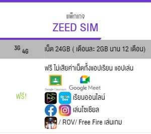แพ็กเกจ ZEED SIM เน็ต 24GB ( เดือนละ 2GB นาน 12 เดือน) - โปรเน็ต ais